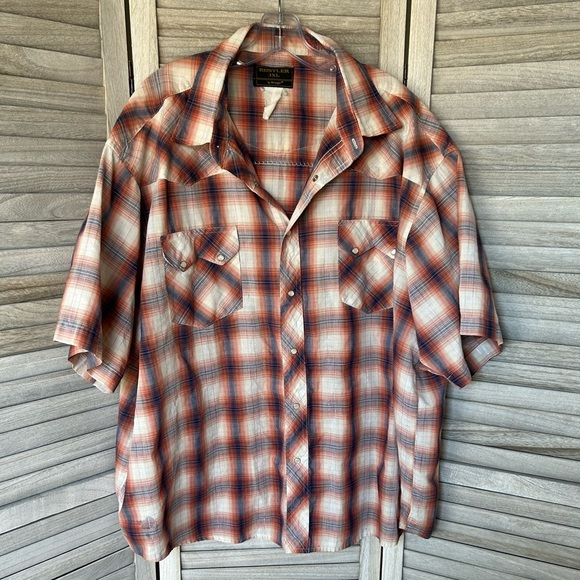 Rustler | Shirts | Vintage Pearl Snap Rustler Deluxe Brown Plaid ...
